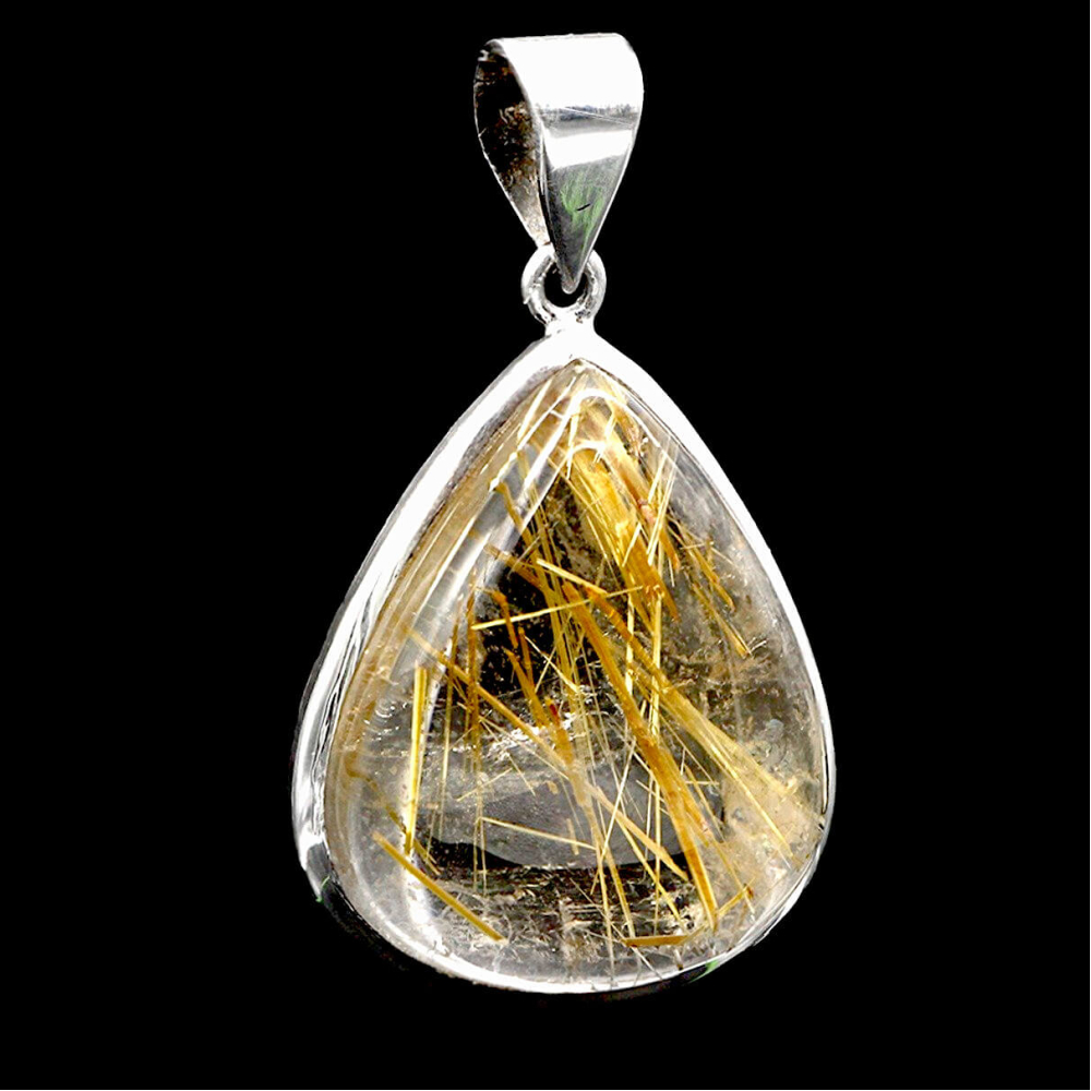 Sublime rutilated quartz gemstone cut in the shape of a teardrop. - JPQ-17