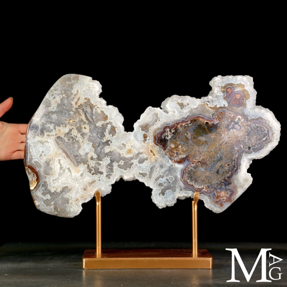 Decorative Agate and Quartz Slab on Base