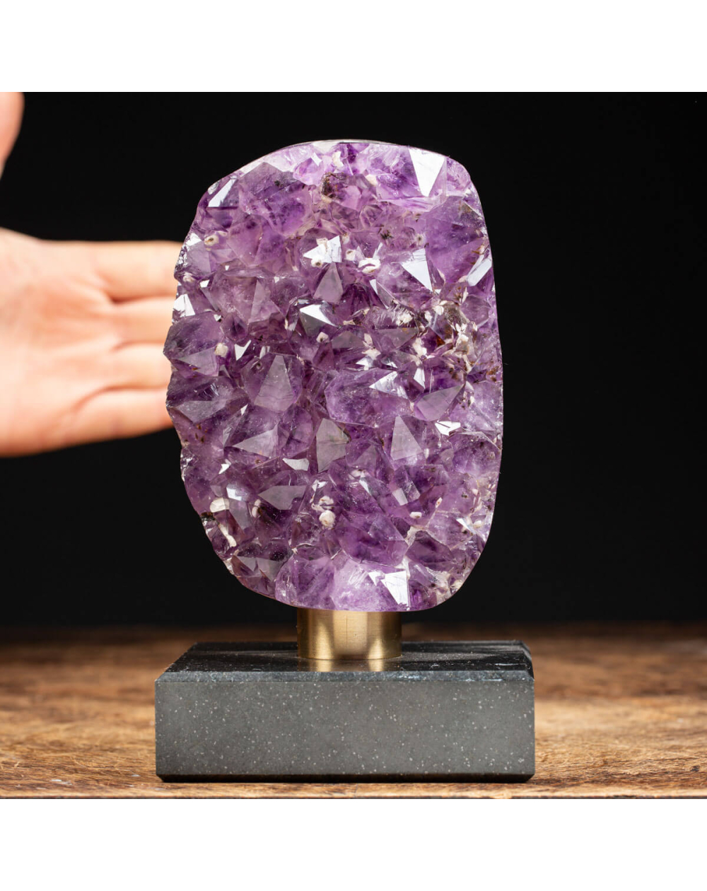 Intensely Purple Amethyst Crystal on Black Marble Base. - AMG-195