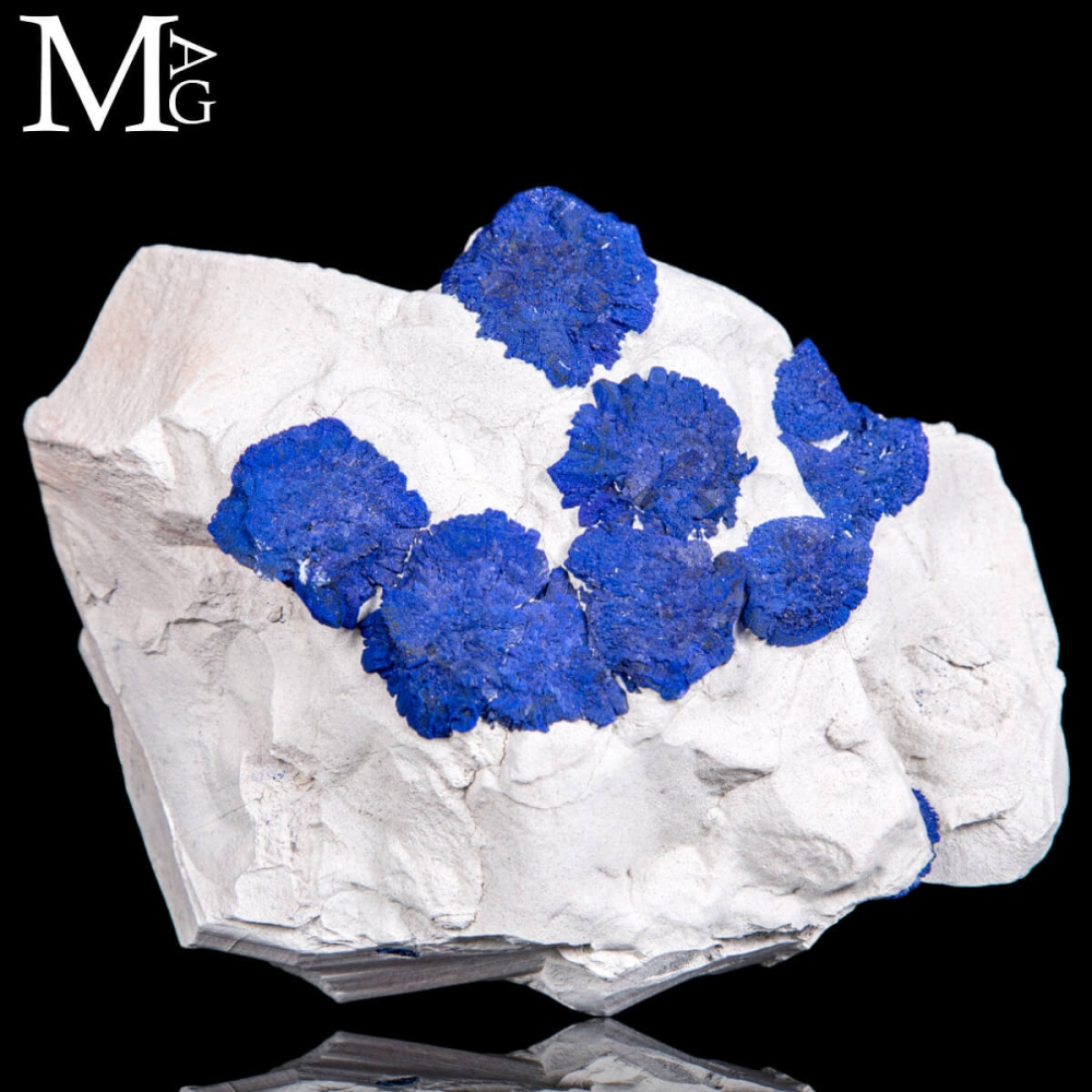 Azzurrite Sun Cristalli Radiali matrice di Caolinite