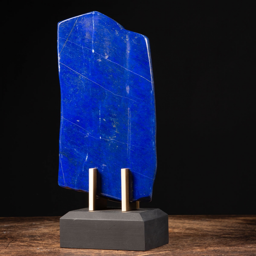 Lapis lazuli sur socle laiton et bois - Afghanistan