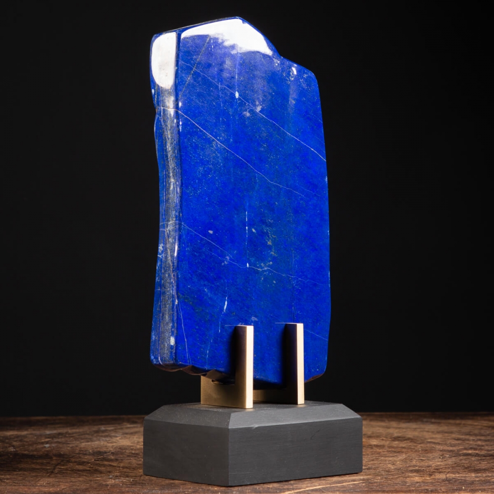Lapis lazuli sur socle laiton et bois - Afghanistan