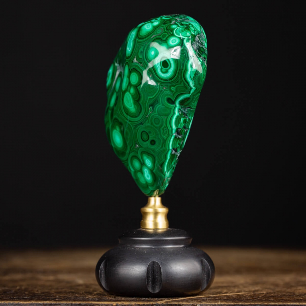 Malachite sur Socle en Laiton et Bois - Congo