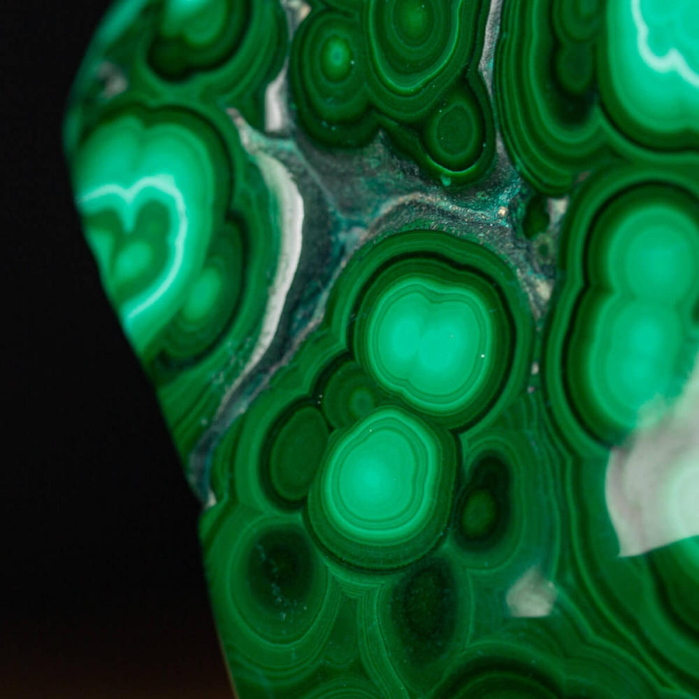 Malachite sur Socle en Laiton et Bois - Congo