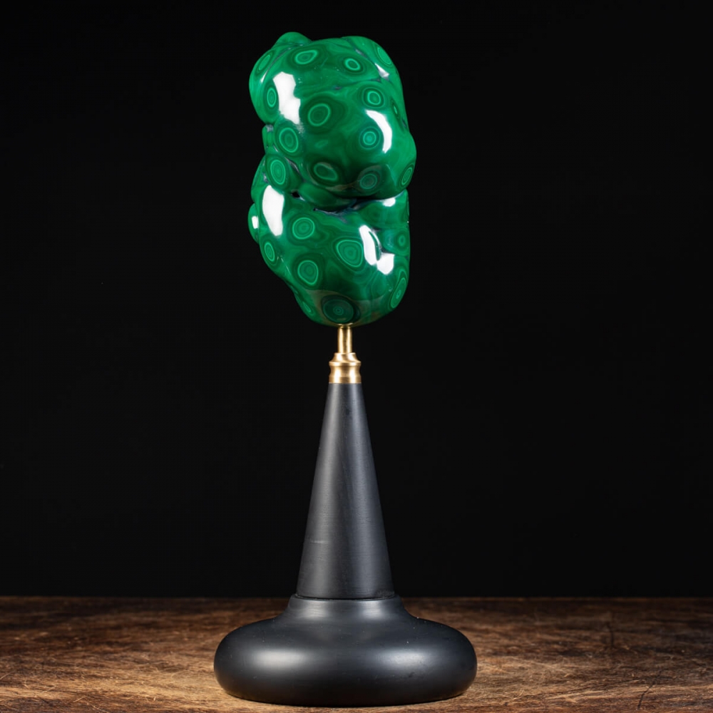 Malachite su piedistallo in Ottone e Legno - Congo