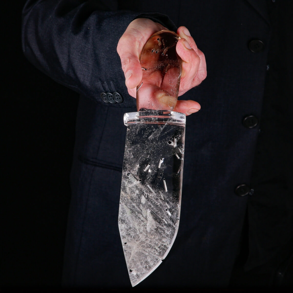 Natural Quartz Dagger with Black Tourmaline Inclusions.
